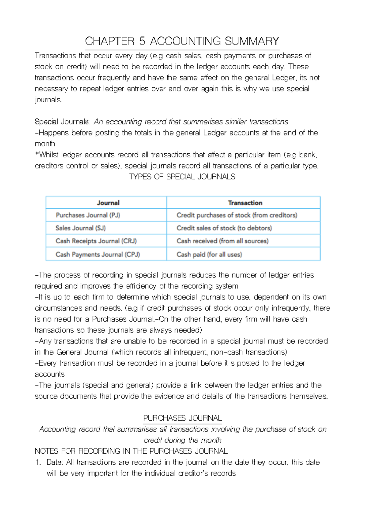 Chapter 5 Summary: Special Journals & Control Accounts in Accounting ...