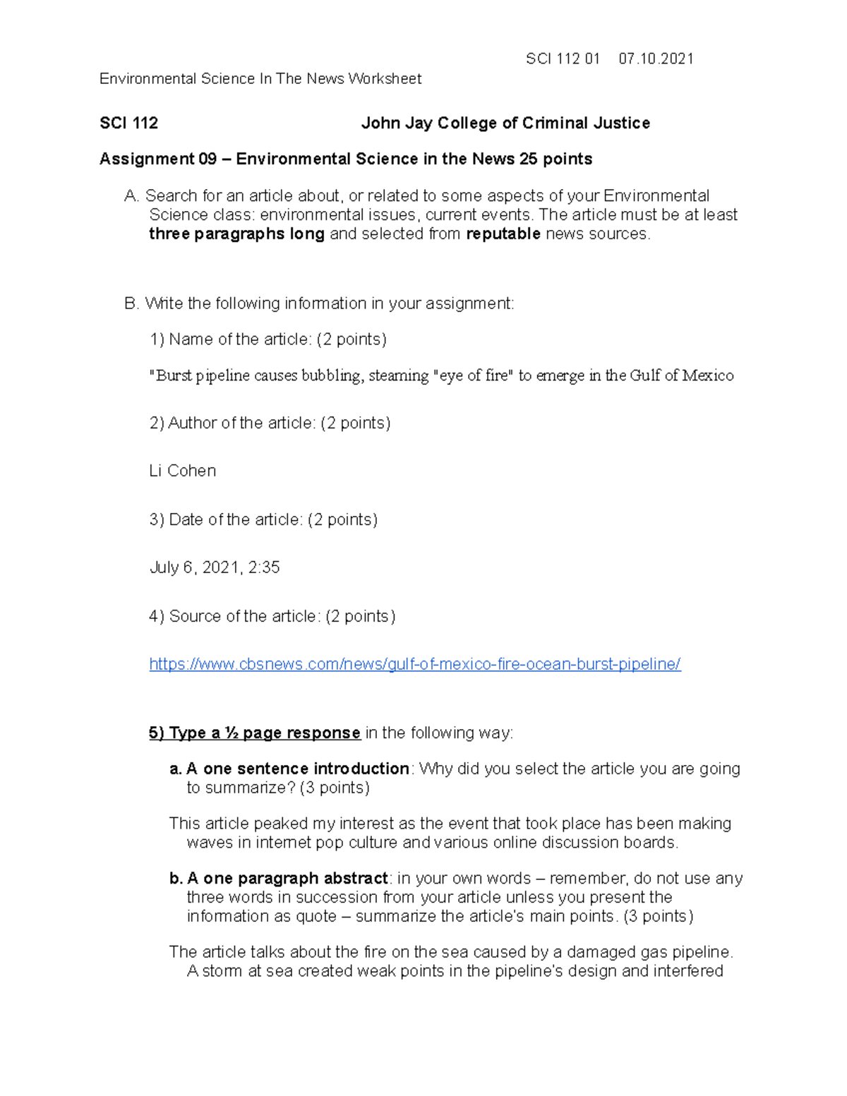 Assignment 9 [ SCI 112 ] - Environmental Science In The News - SCI 112 ...