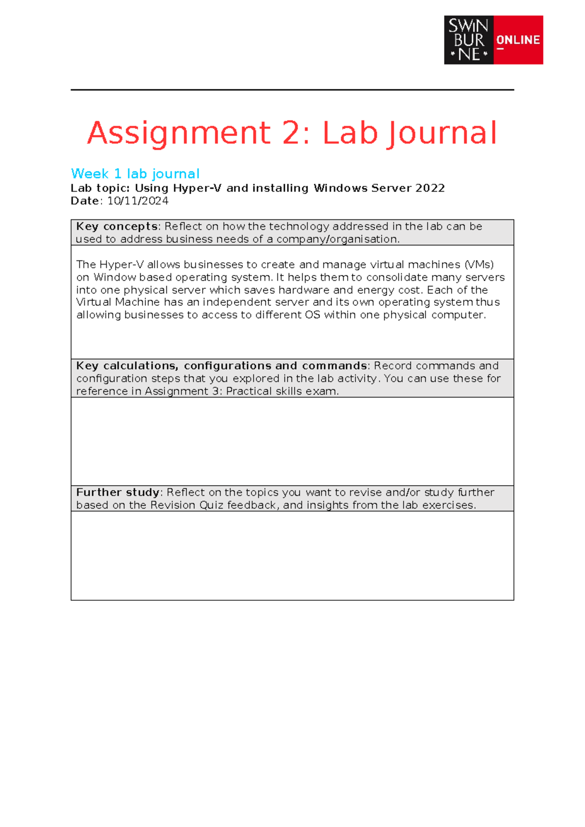 Journal Entry Template - Assignment 2: Lab Journal Week 1 lab journal ...