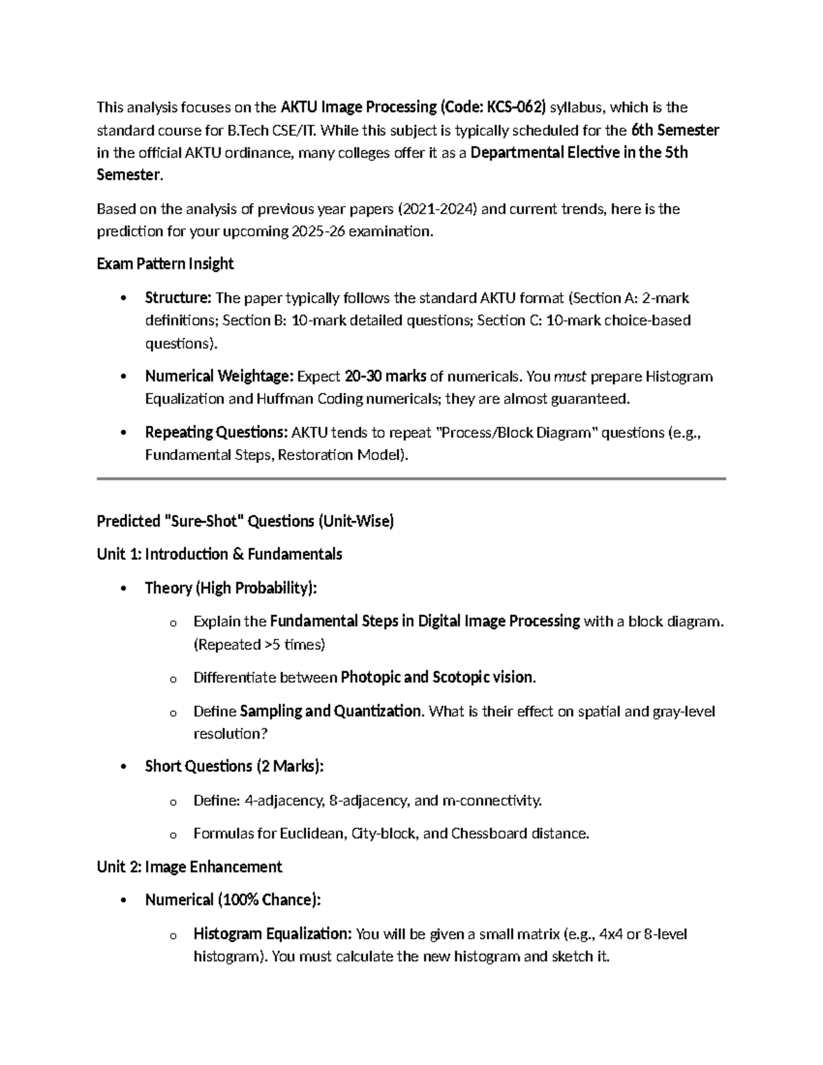 AKTU Image Processing - Important Questions & Exam Pattern Insights ...