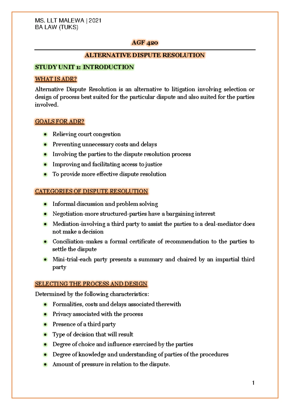 IURI 424: Chapter 5 - Statutory Mediation Notes and Framework - Studocu