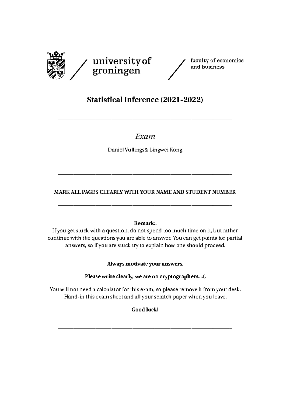 Statistical Inference SI Resit Exam (2021-2022) - February 2022 ...
