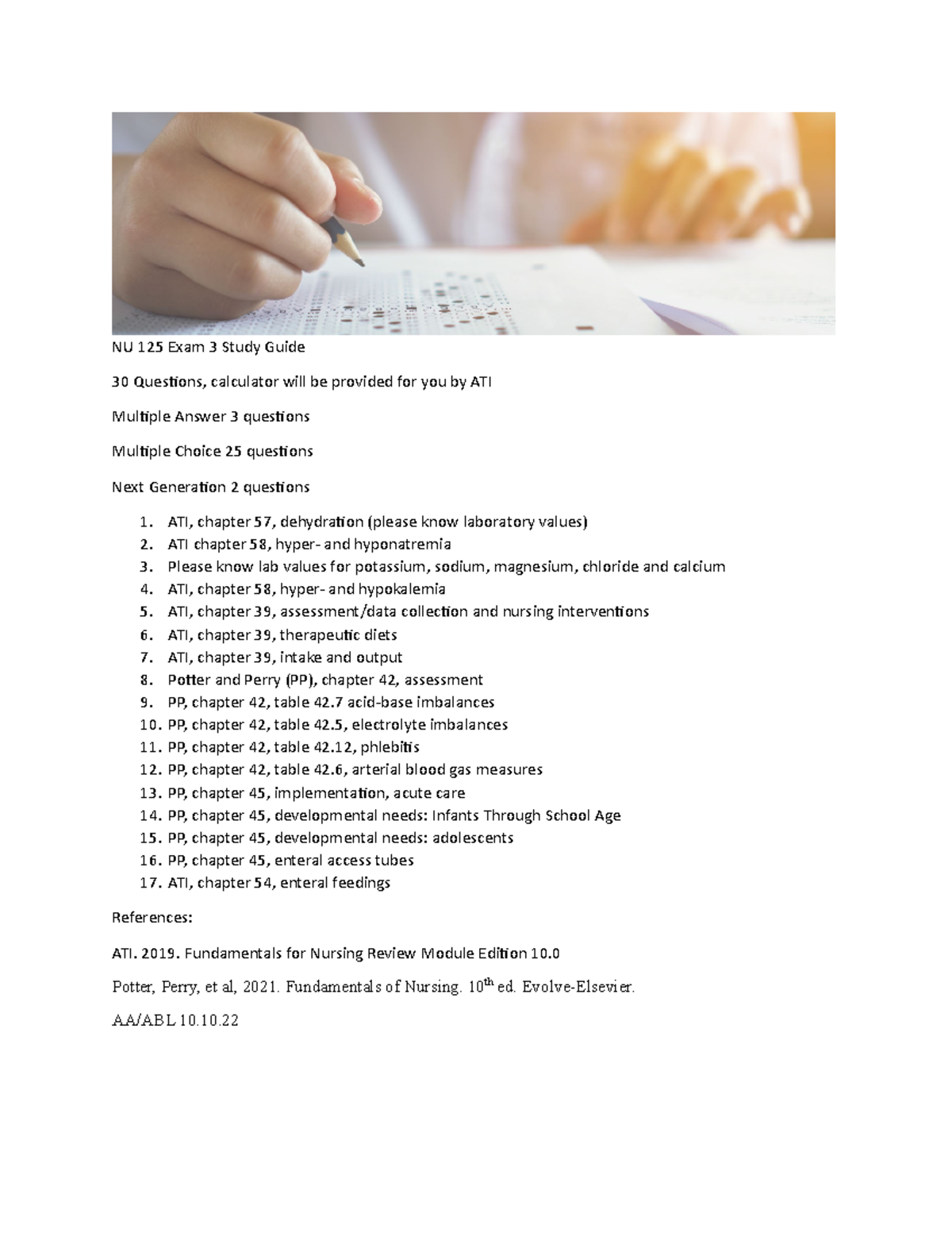 NU 125 Exam 3 Comprehensive Study Guide with Key Topics - Studocu