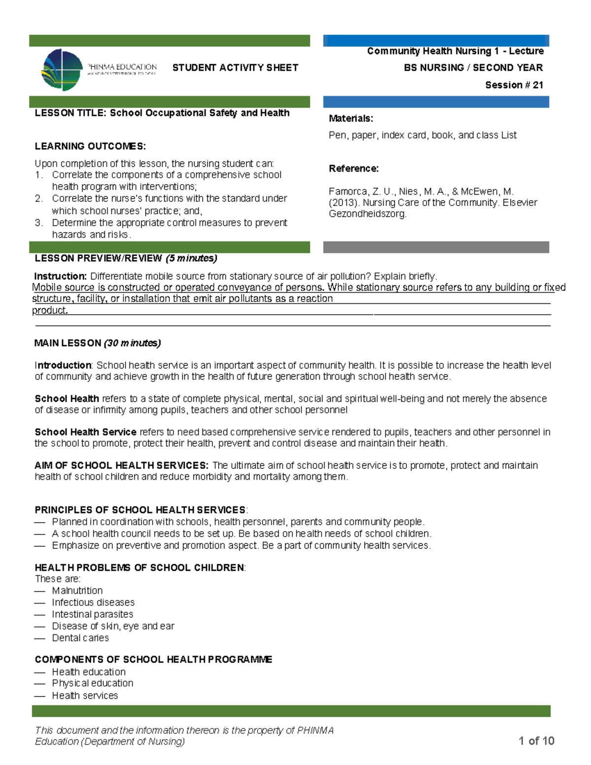 CHN SAS 21 - LEC - This document and the information thereon is the property of PHINMA LESSON ...