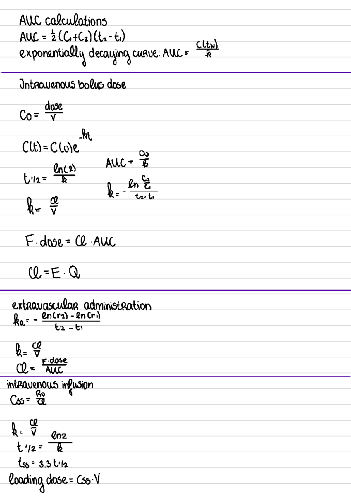 Pharmacokinetics Formulas & AUC Calculations for Exam Study - Studeersnel