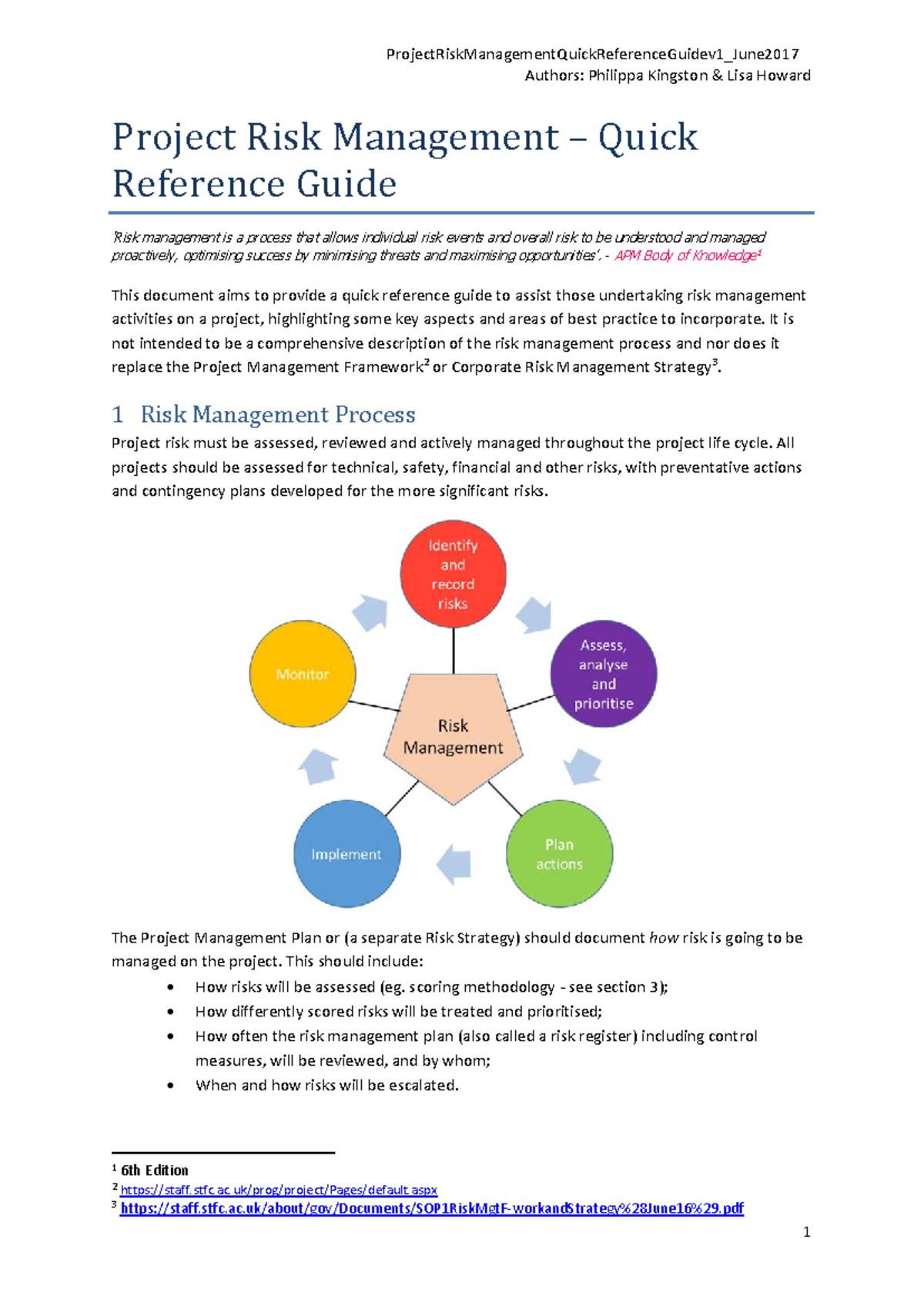 STFC-230522-Project Risk Management Quick Reference Guide (June 2017 ...