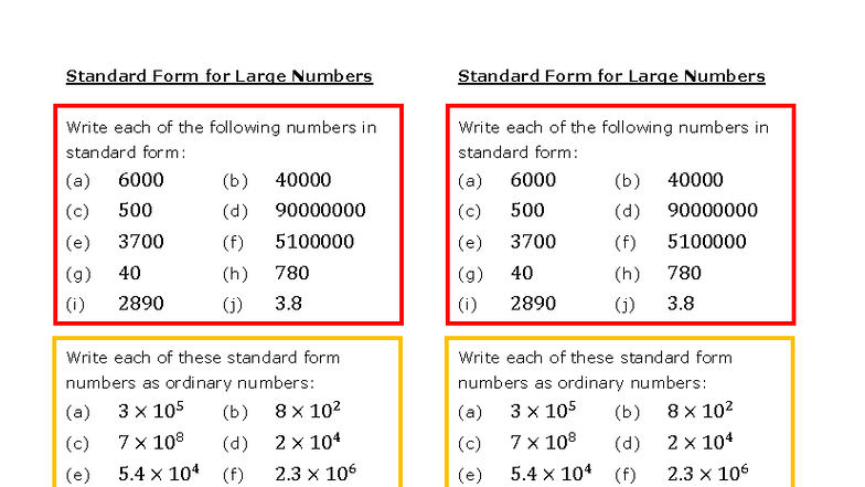 Standard Form for Large Numbers Practice Strips - Studocu