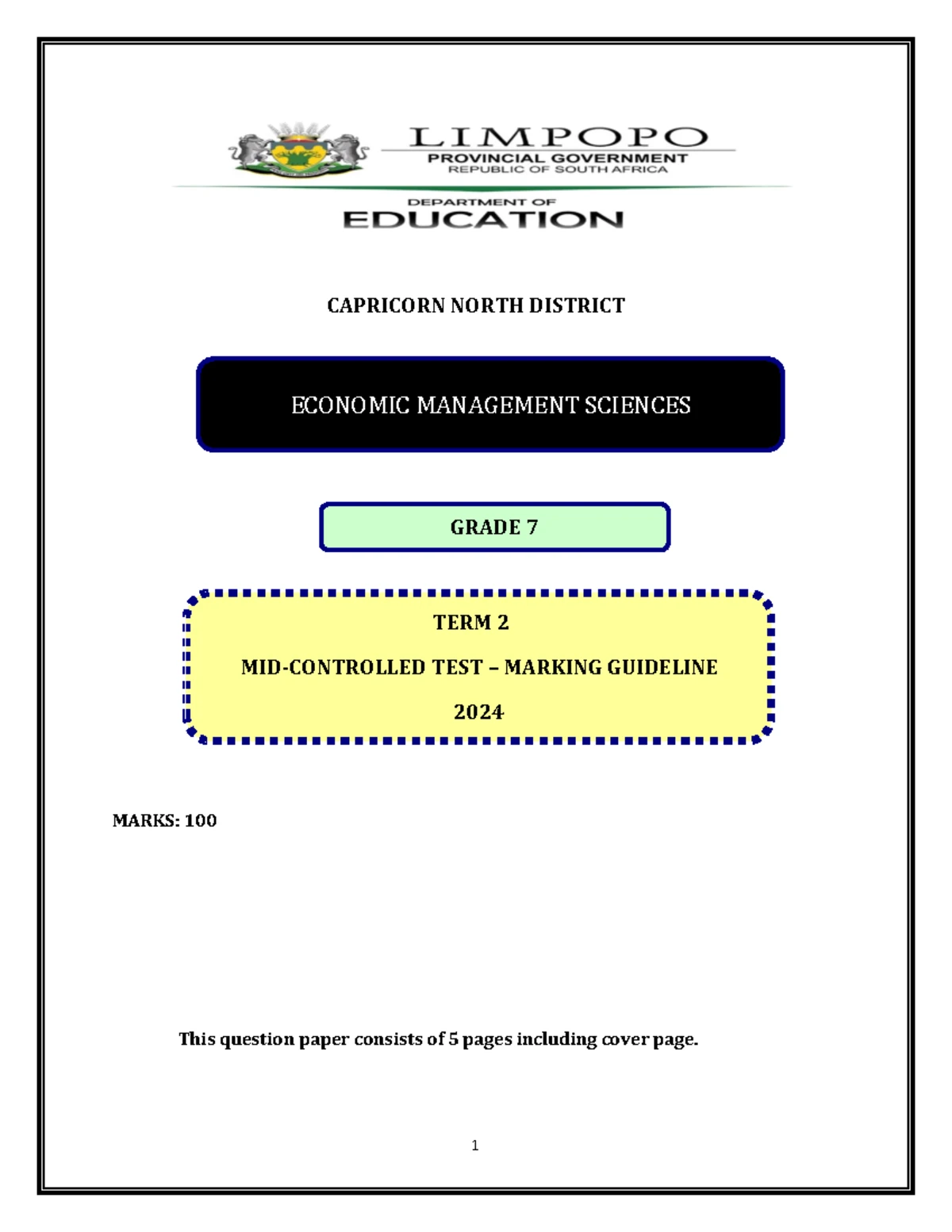 Sepedi HL P1 Mid-Year Exam Memo - Grade 12 2025 - Studocu