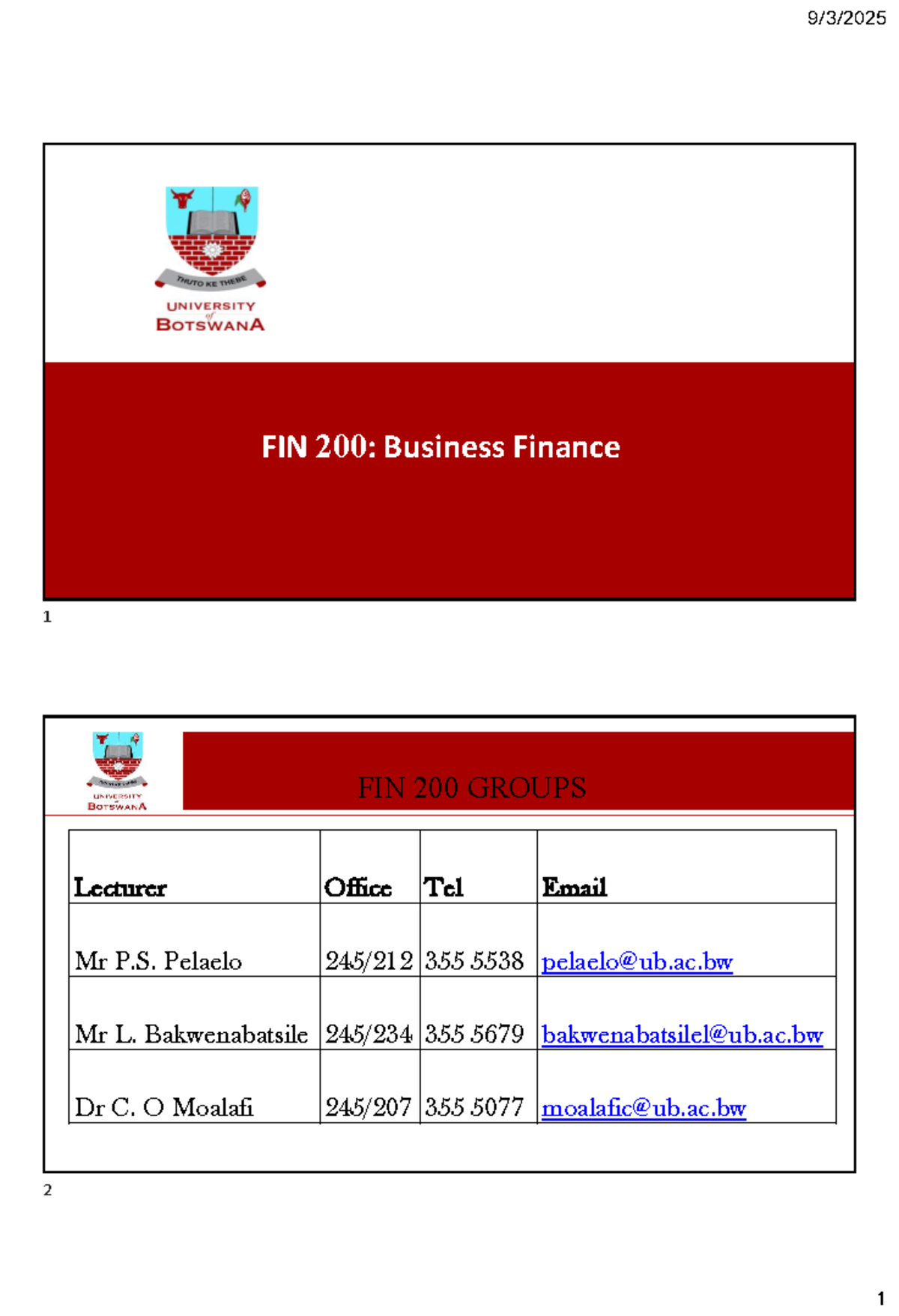 FIN 200: Business Finance Lecture Notes and Timetable Overview - Studocu