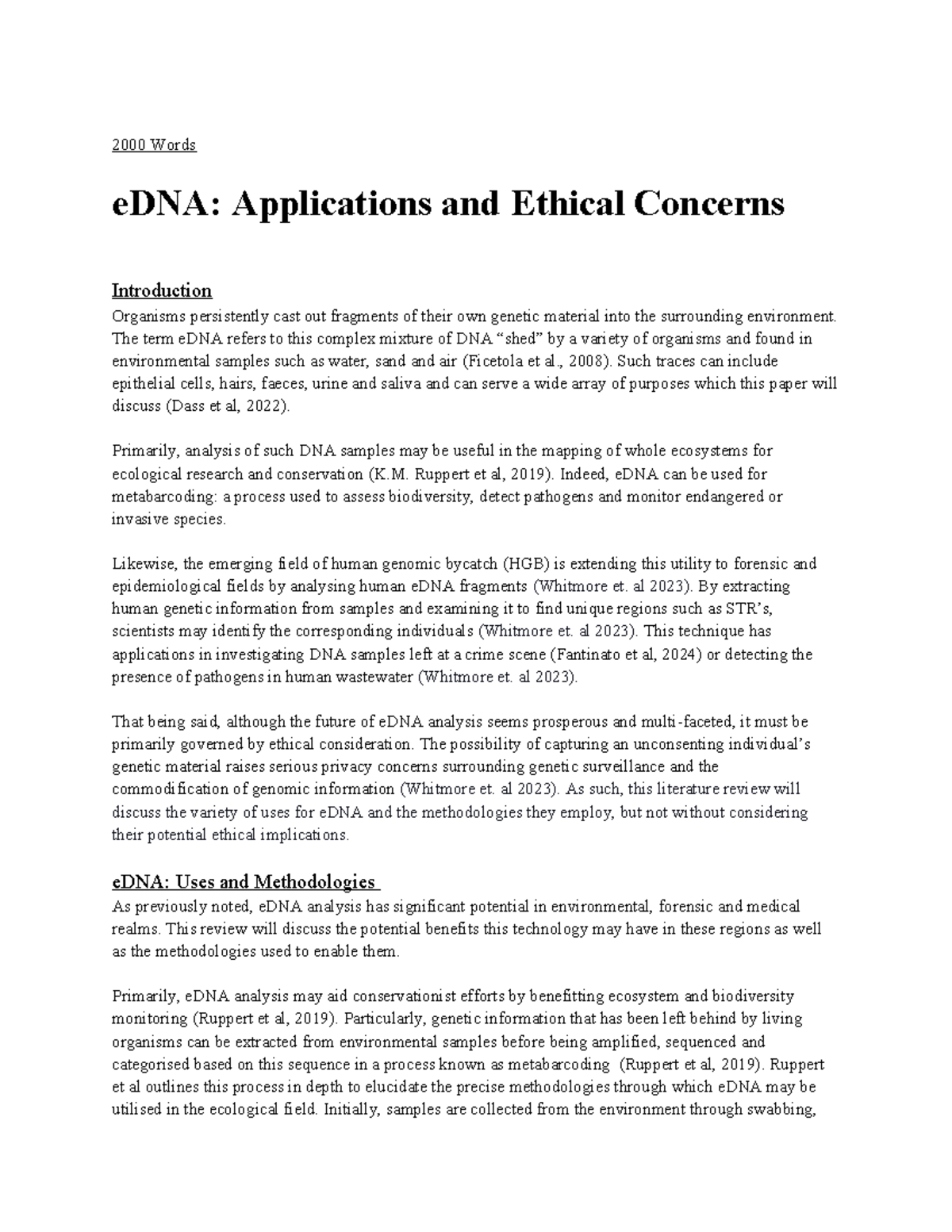 Lit Review Final - 2000 Words eDNA: Applications and Ethical Concerns ...