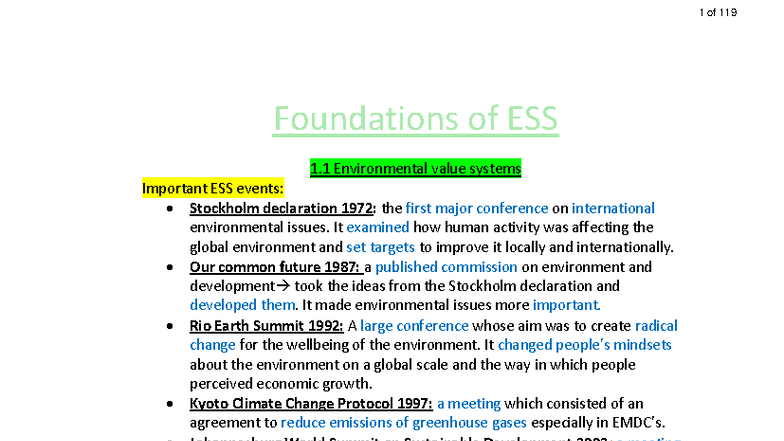 IB ESS 1.1 Environmental Value Systems: Key Events and Concepts - Studocu
