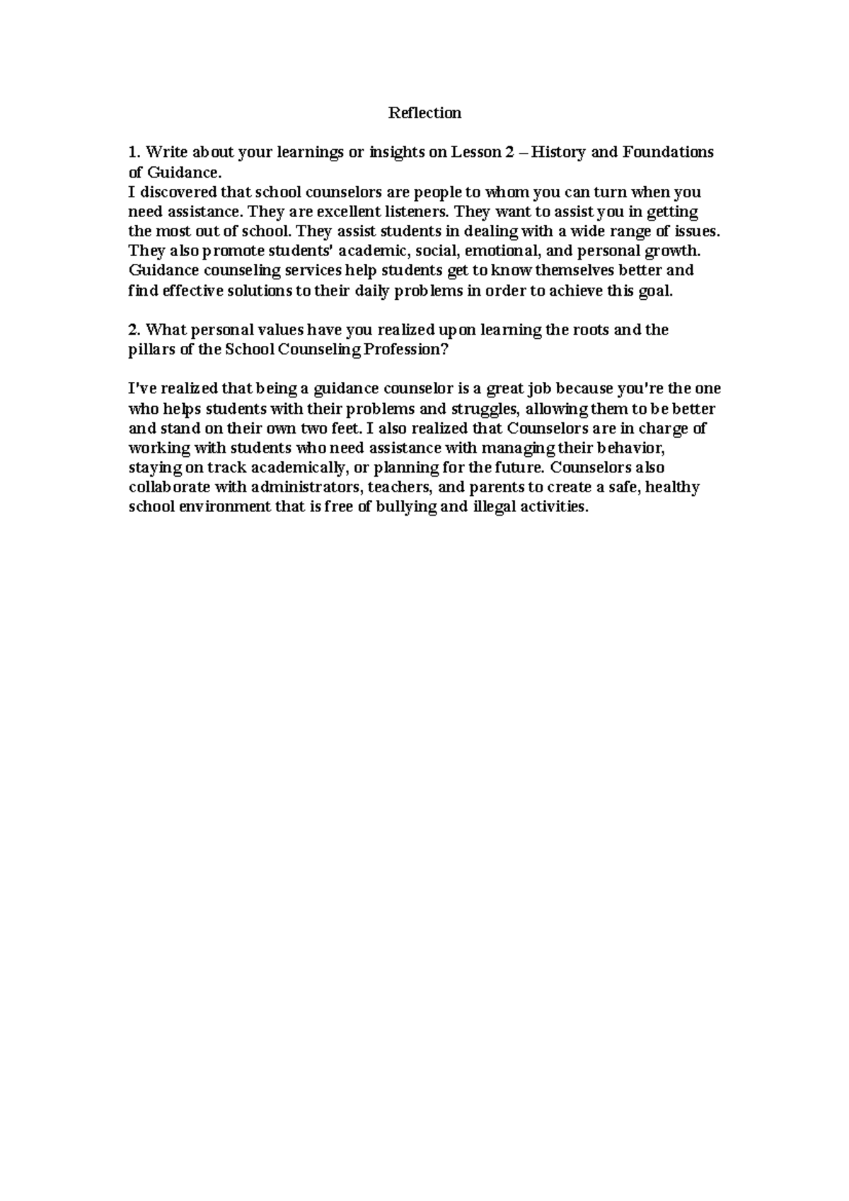 UNIT 1 Lesson 2 Reflection - Reflection Write about your learnings or insights on Lesson 2 ...