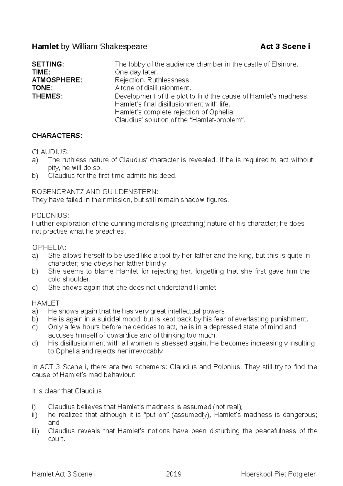 Hamlet Act 3 Scene i Analysis and Character Insights - Studocu