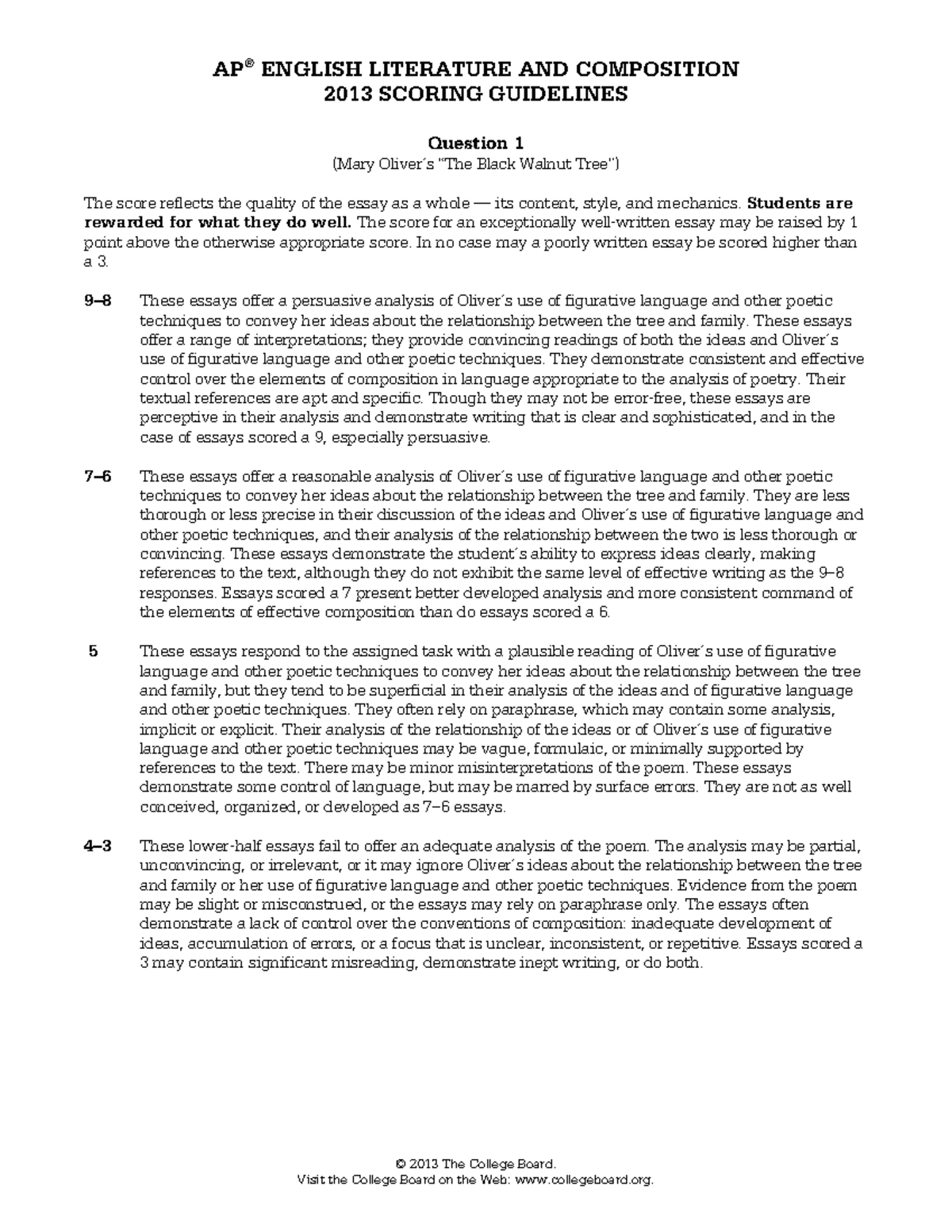 Ap13 eng lit q1 - AP lit sample essay - AP ® ENGLISH LITERATURE AND ...