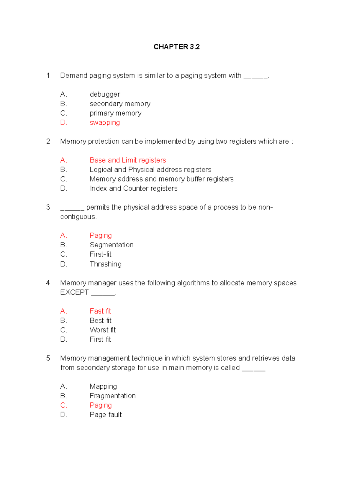 Final Exam Chapter 3: Memory Management Concepts and Techniques - Studocu