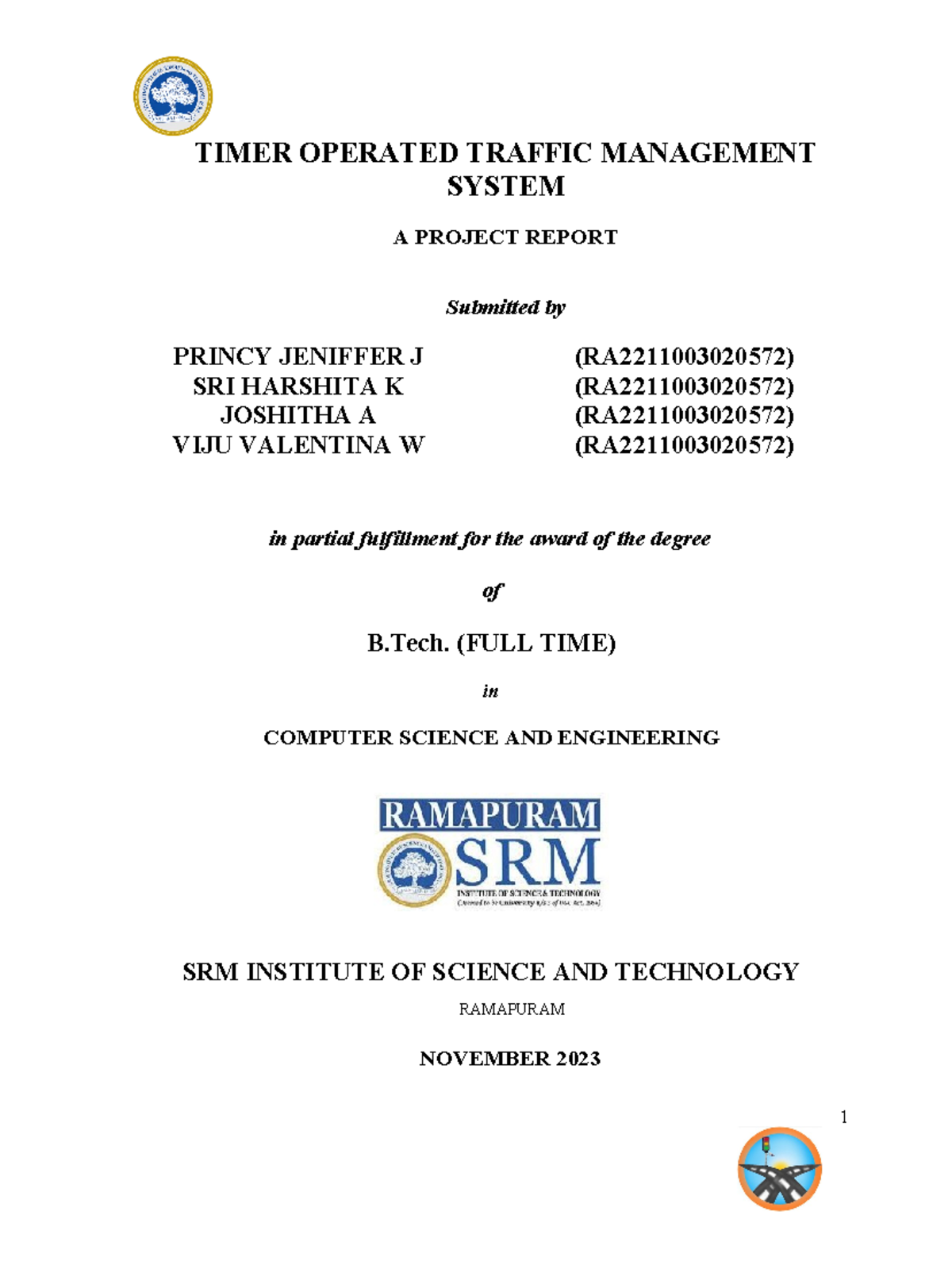 B.Tech Project Report: Timer Operated Traffic Management System - Studocu