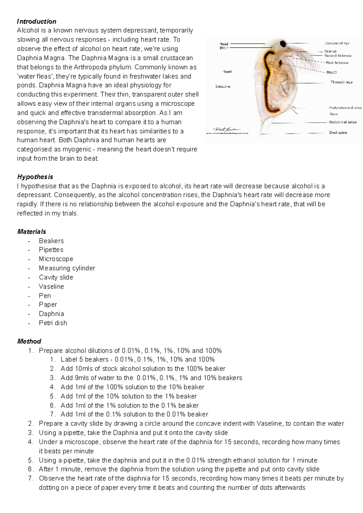 AS91601 - 3.1 Daphnia Magna Heart Rate Investigation (Excellence) - Studocu
