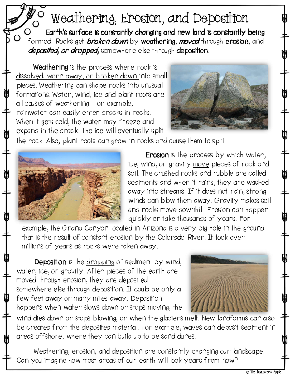 Weathering, erosion, deposition reading passage-wed reading passage ...