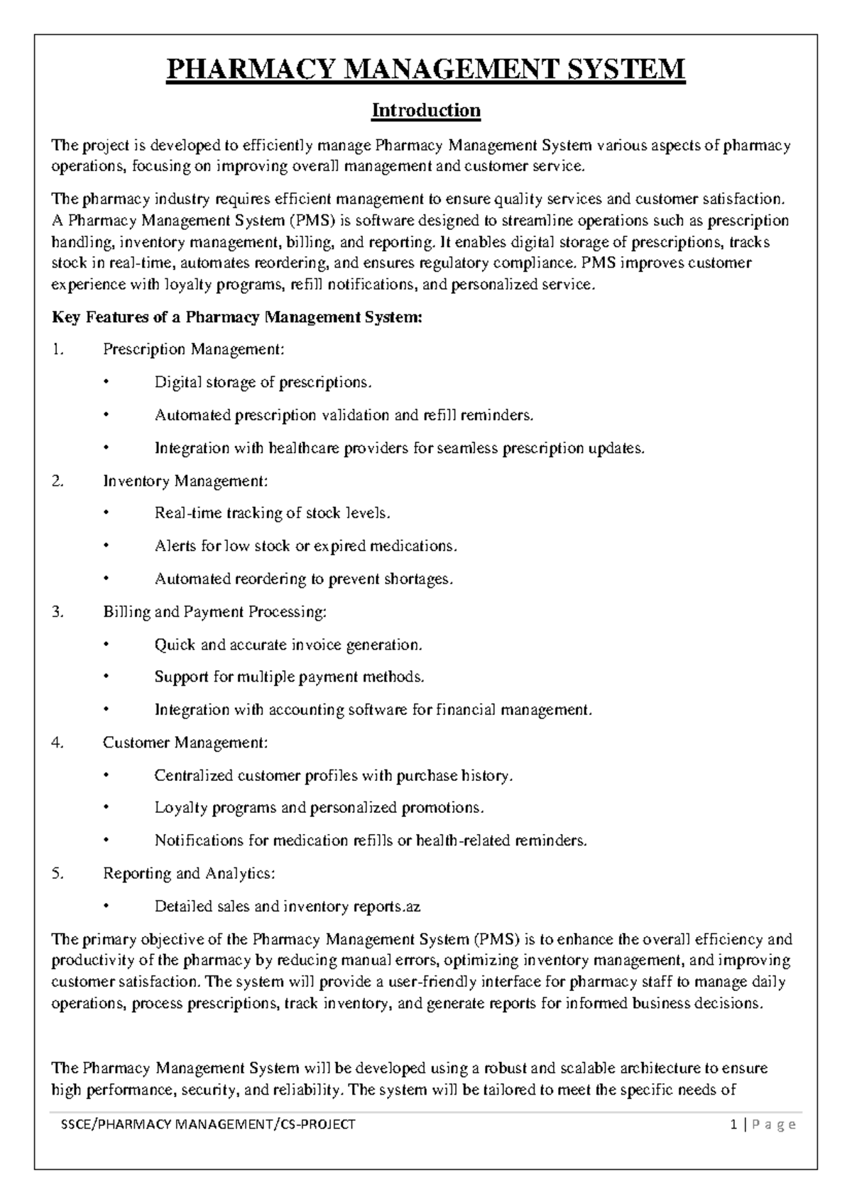 Pharmacy Management System Project - CS Project 7 Overview - Studocu