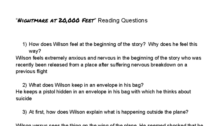 Nightmare at 20000 Feet: Analysis Questions - Studocu