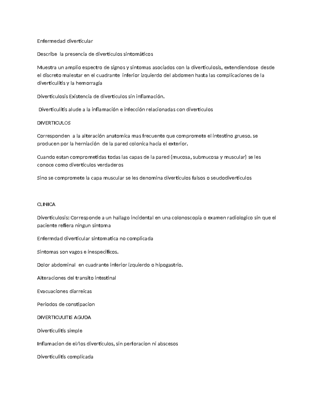 Enfermedad Diverticular: Signos y Síntomas (Curso de Medicina) - Studocu