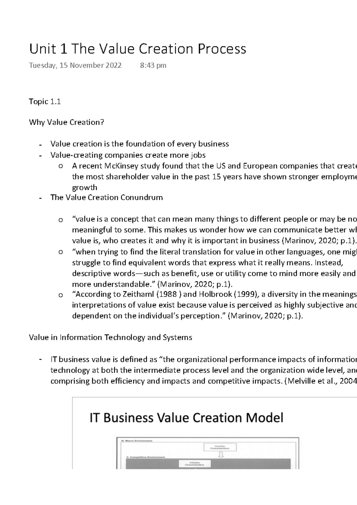 Unit 1 The Value Creation Process - Topic 1. Why Value Creation? Value creation is the ...