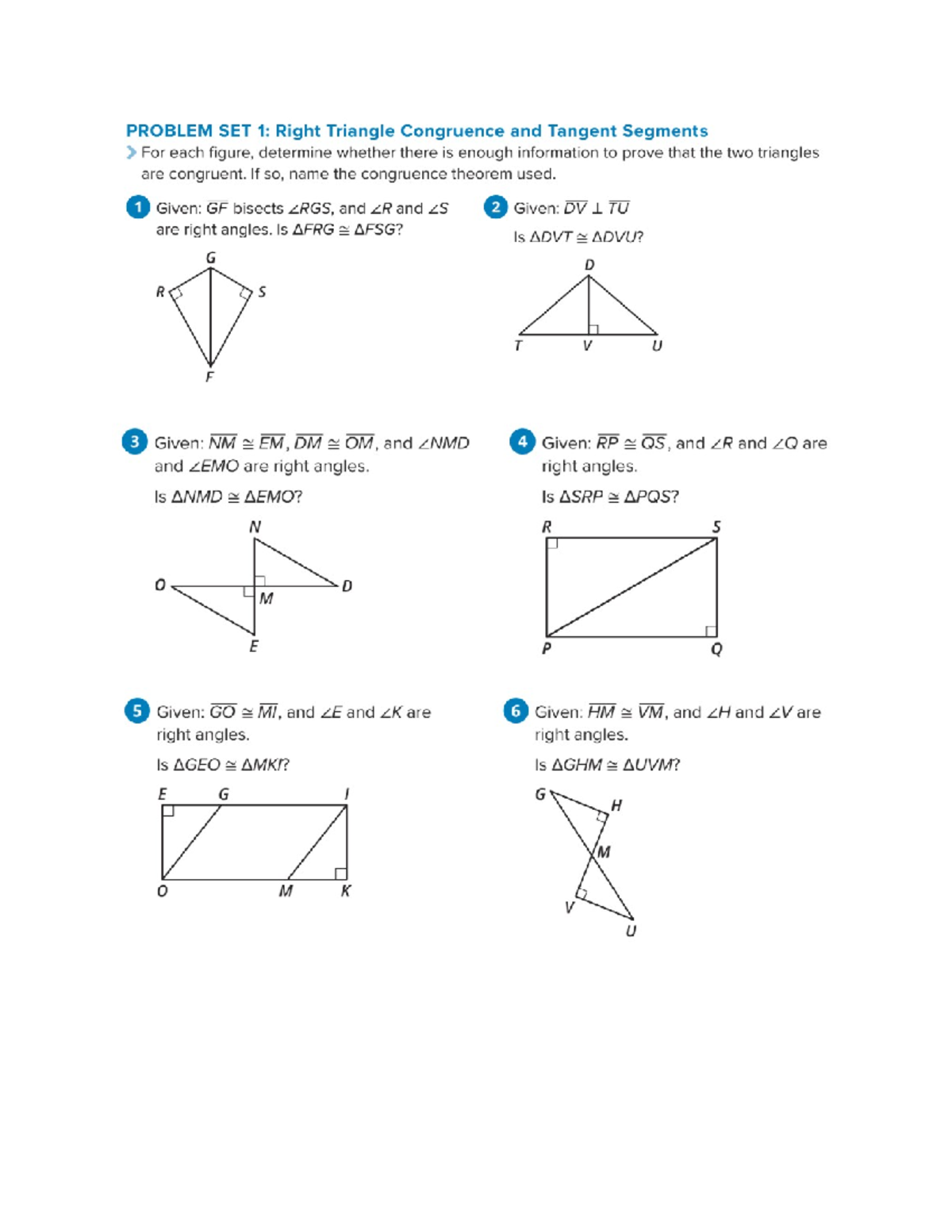 Problem Set 1: Right Triangle Congruence & Tangent Segments - Studocu