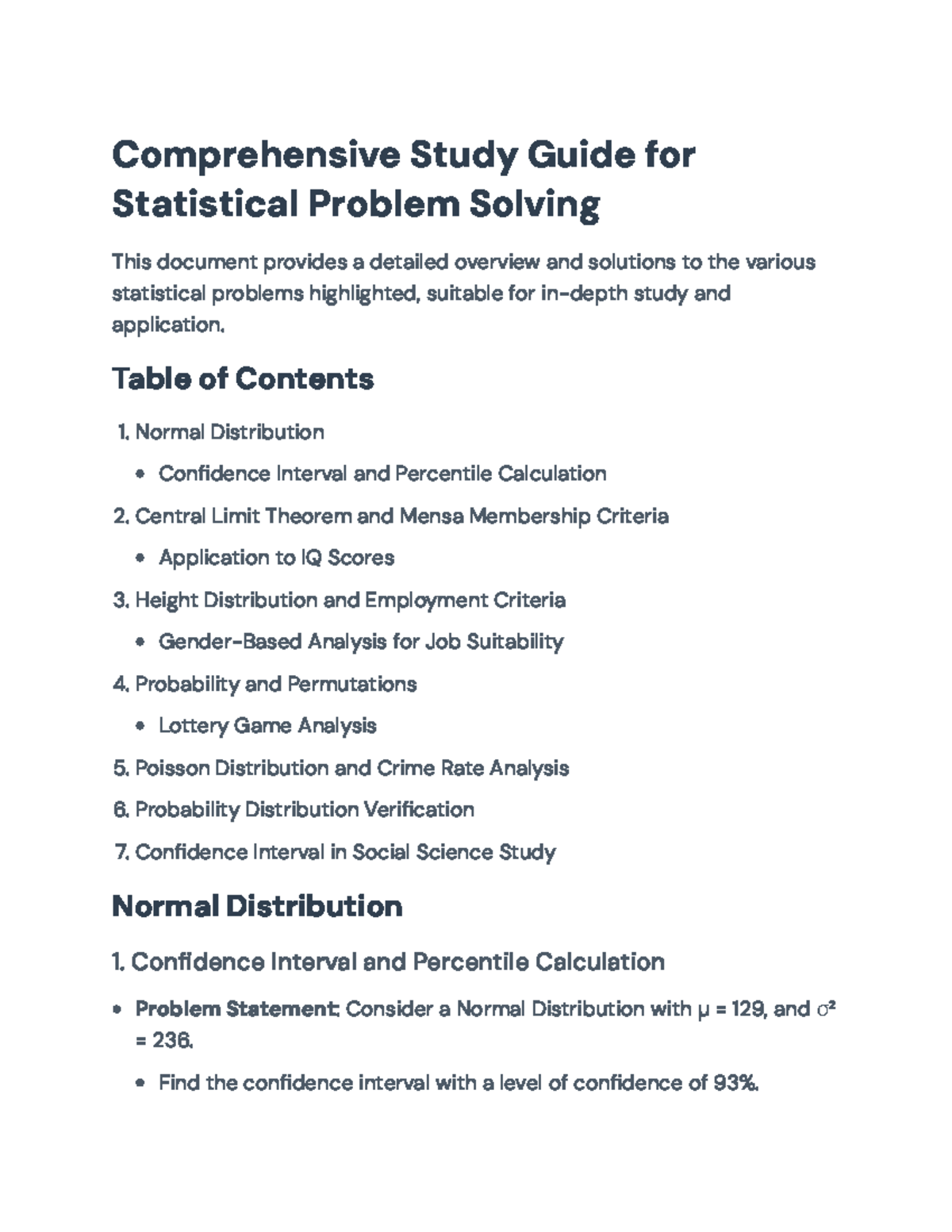 Comprehensive Study Guide for Statistical Problem Solving - STAT 101 ...