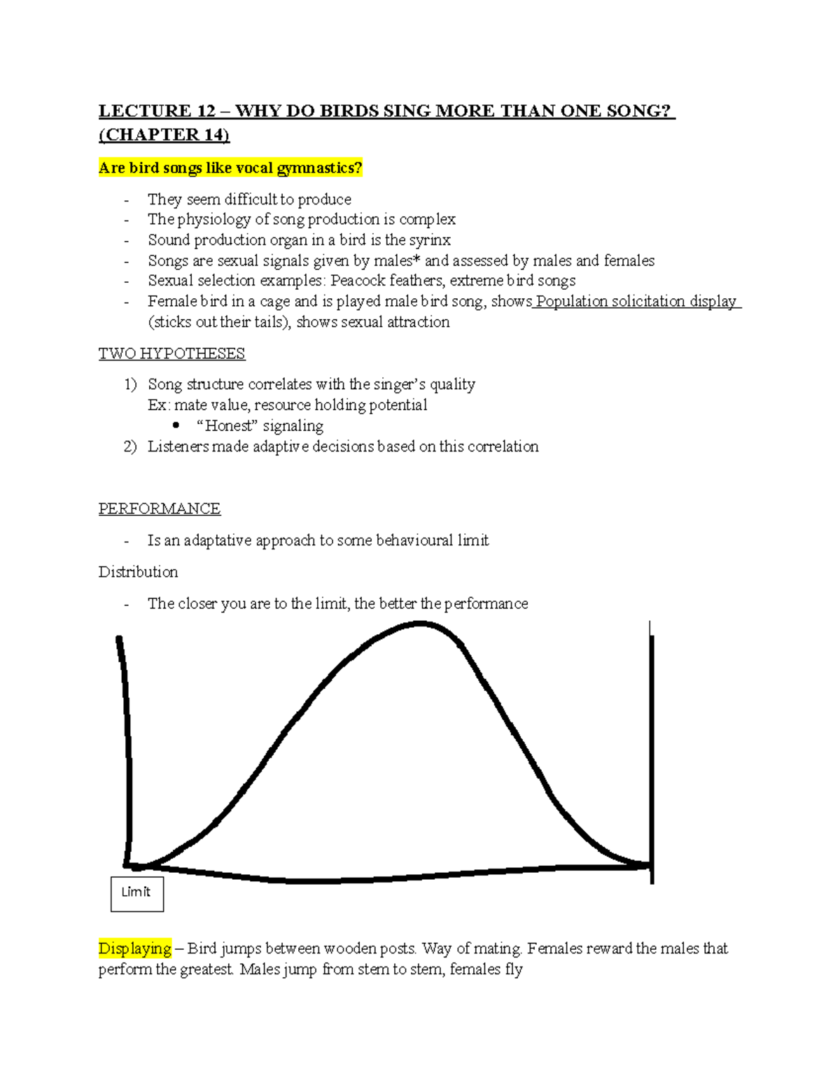 Psychology 1000 - Chapter 14,9 - LECTURE 12 – WHY DO BIRDS SING MORE ...