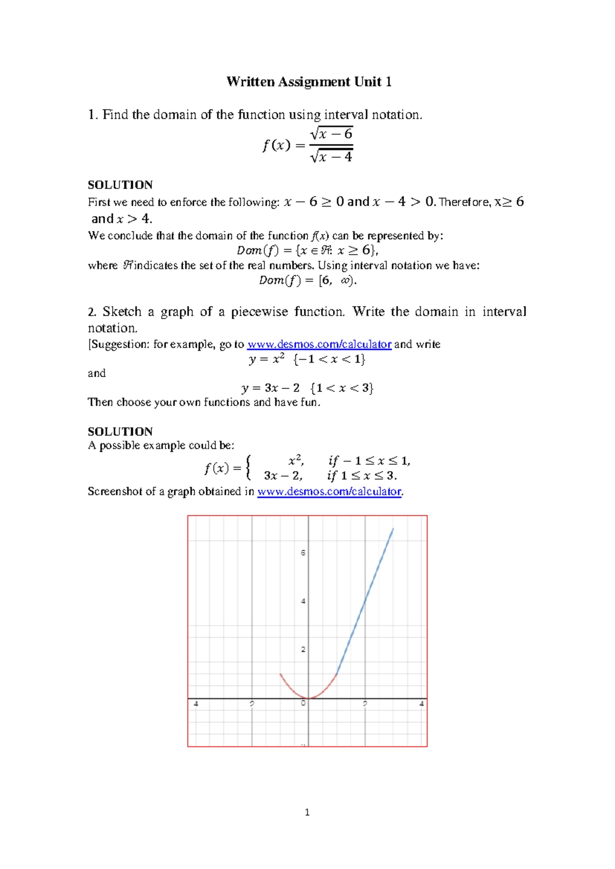 MATH 1201-01 College Algebra Unit 1 Assignment Overview - Studocu