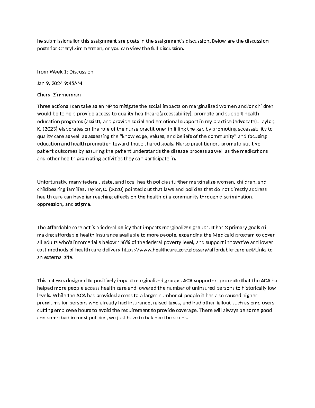 NR602 Week 1 Discussion: Addressing Health Inequities for Marginalized ...