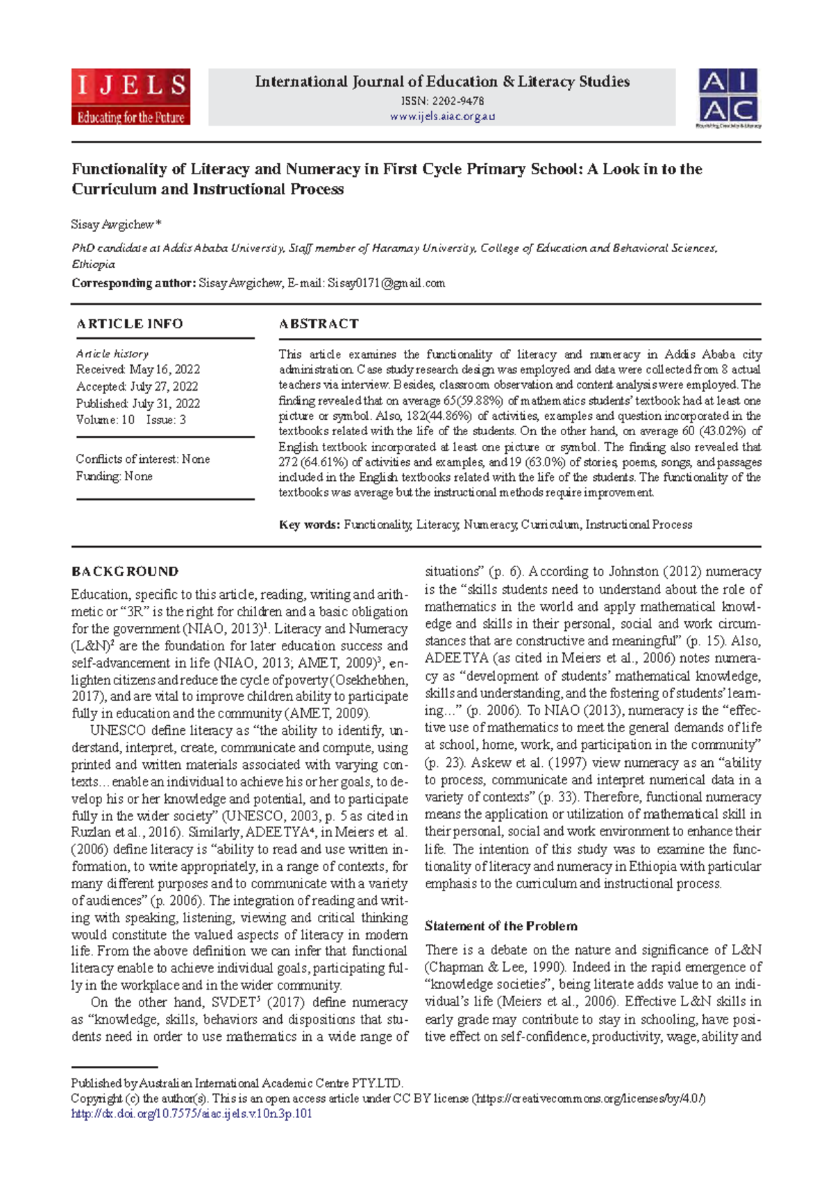 Functionality of Literacy and Numeracy in First Cycle Primary School: A ...