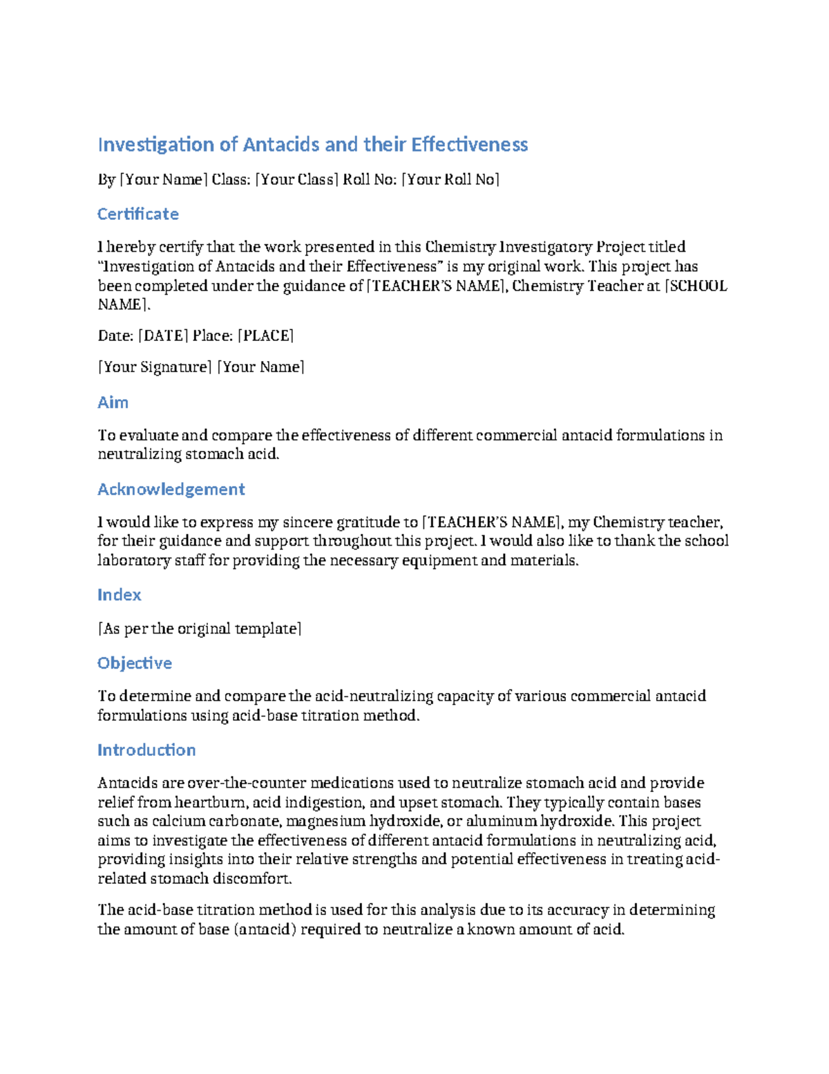 Antacids-project - chemchemchemchem - Investigation of Antacids and ...