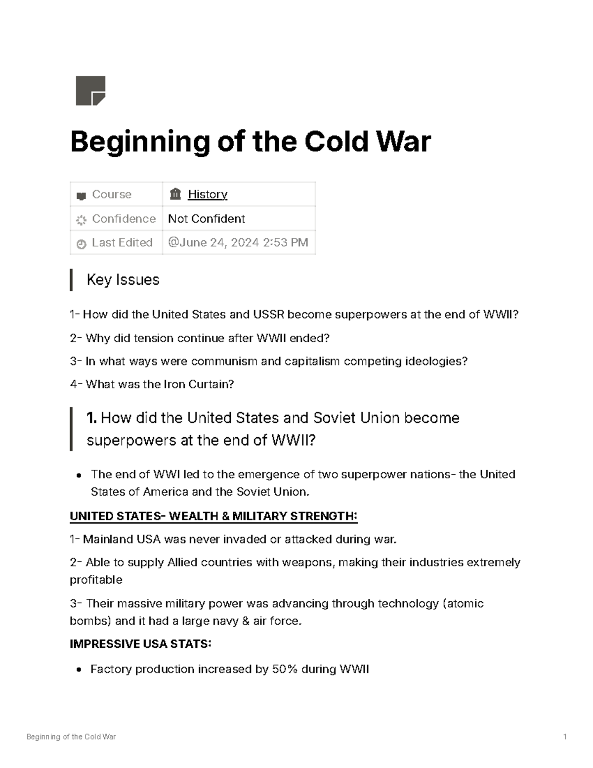 HIST 101: Key Issues at the Beginning of the Cold War - Studocu