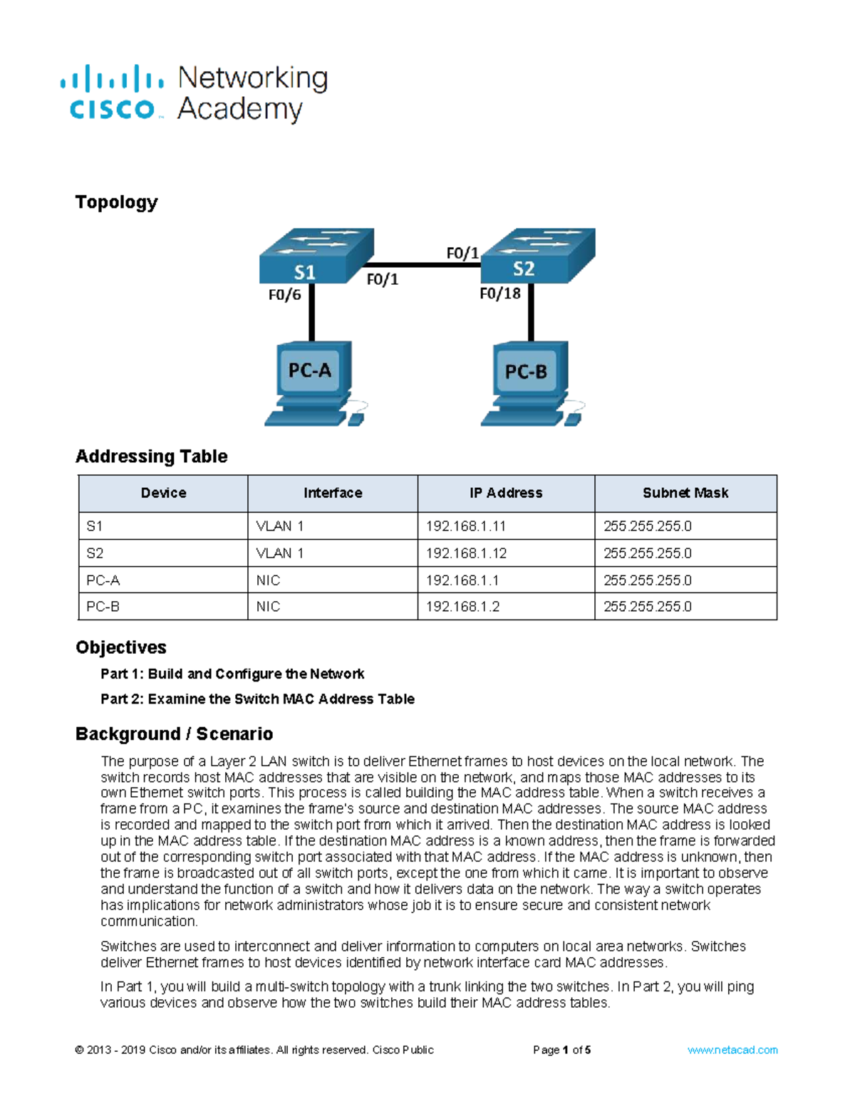 7.3.7 Lab - View the Switch MAC Address Table - Topology Addressing ...