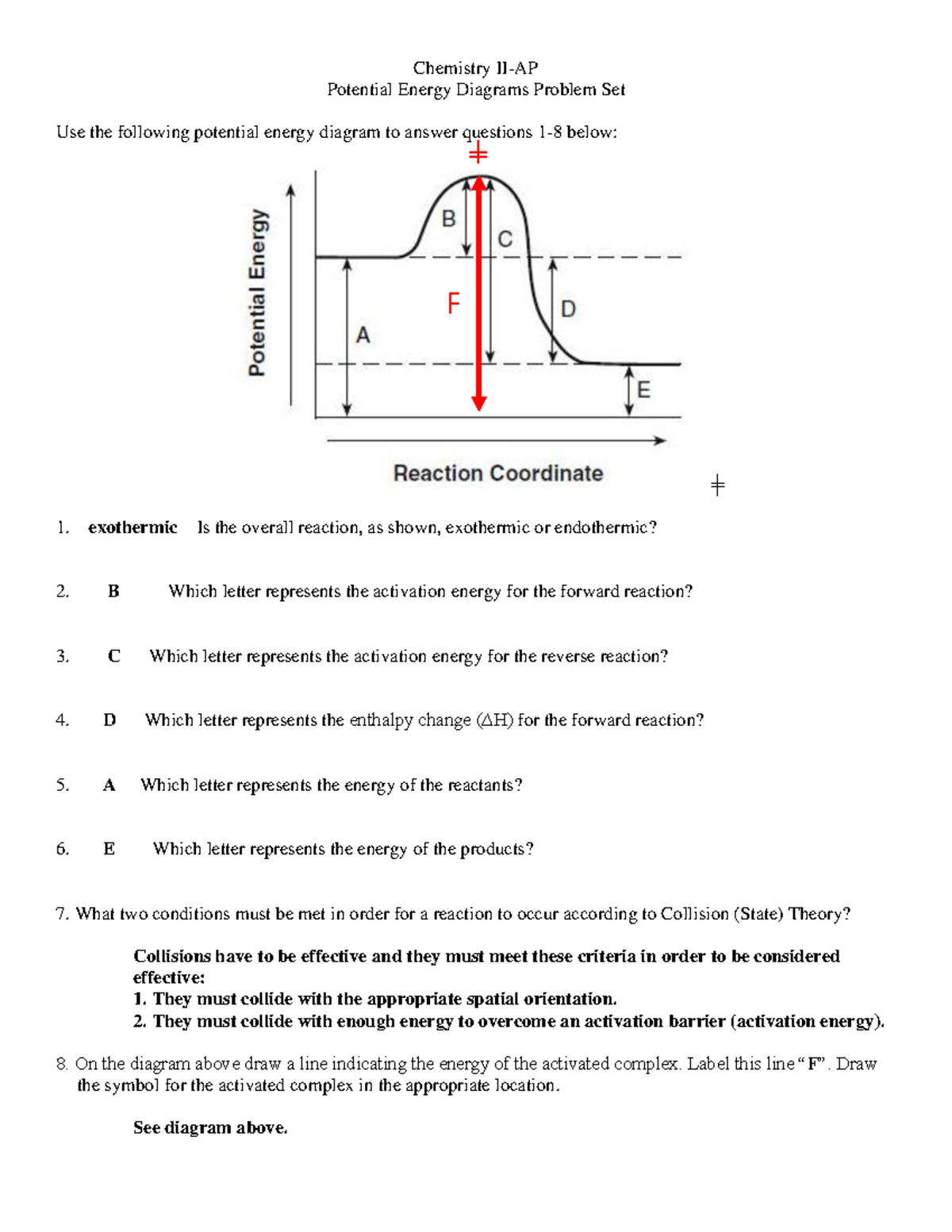 Chemistry II-AP: Potential Energy Diagrams Problem Set Key - Studocu
