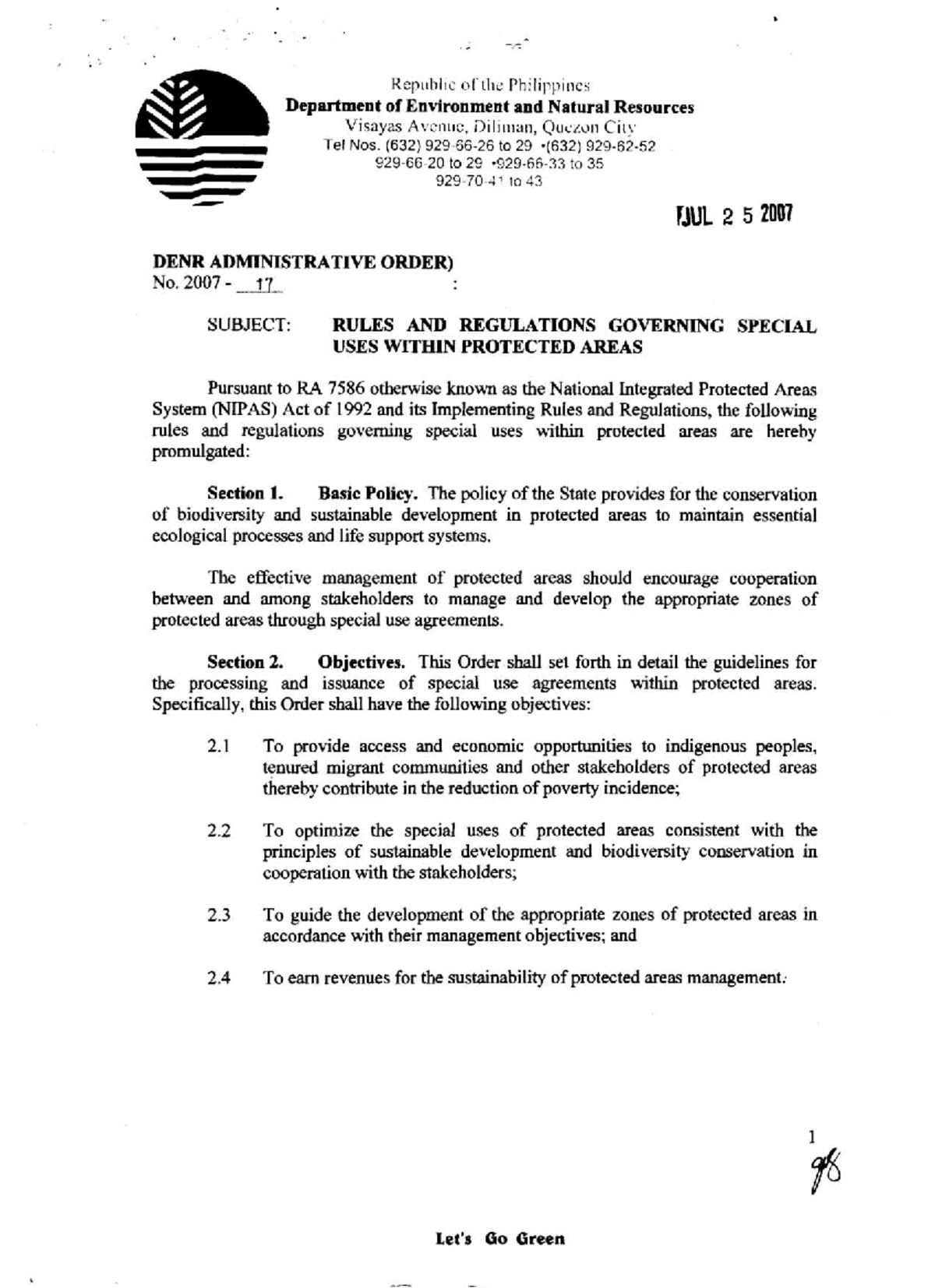 DAO 2007-17: Rules for Special Uses in Protected Areas in the ...