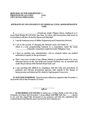 Affidavit of Transferor and Transferee (Sample) - Republic of the ...