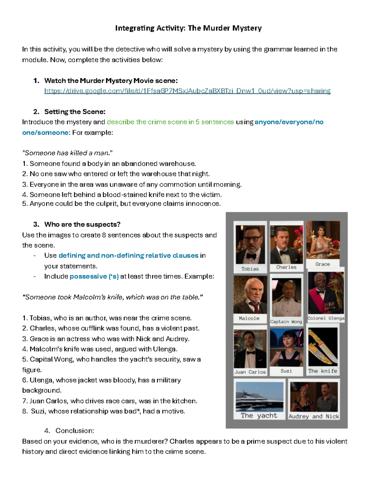 EIIM2IA MSM - Murder Mystery Activity: Solve the Crime - Studocu