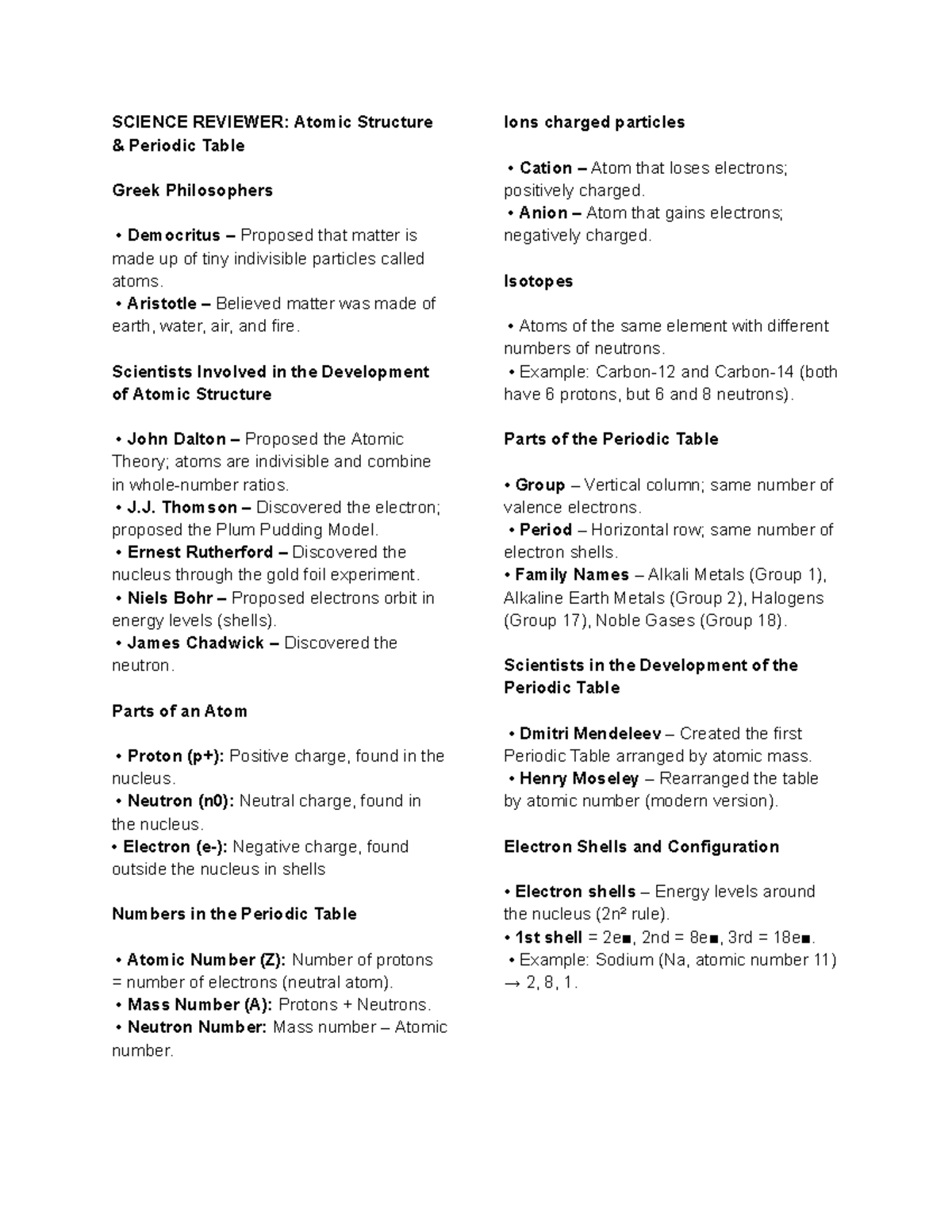 SCI 101: Atomic Structure & Periodic Table Overview - Studocu