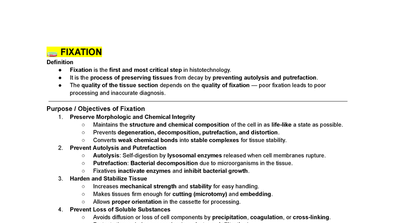 HCT 2 - Histopath: Understanding Fixation in Histotechnology - Studocu