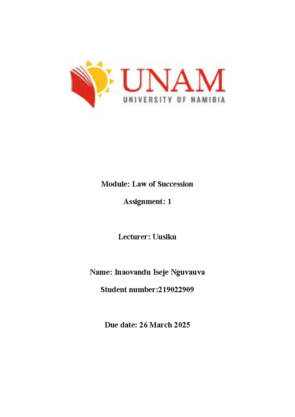 Law of Succession (LAW 101) Assignment 1 Study Notes - Studocu