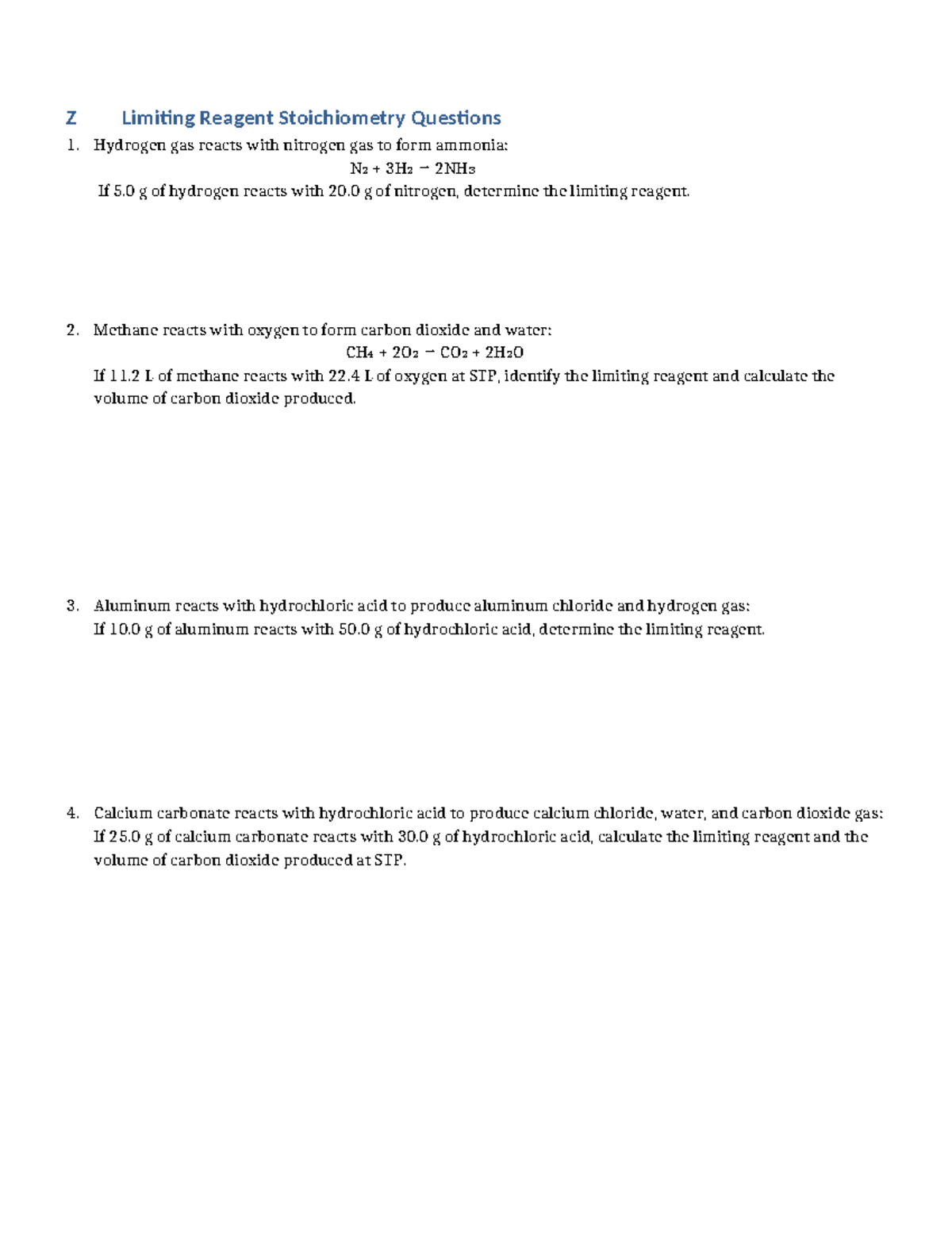 Limiting Reagent Stoichiometry Questions (Chem 101) - Studocu