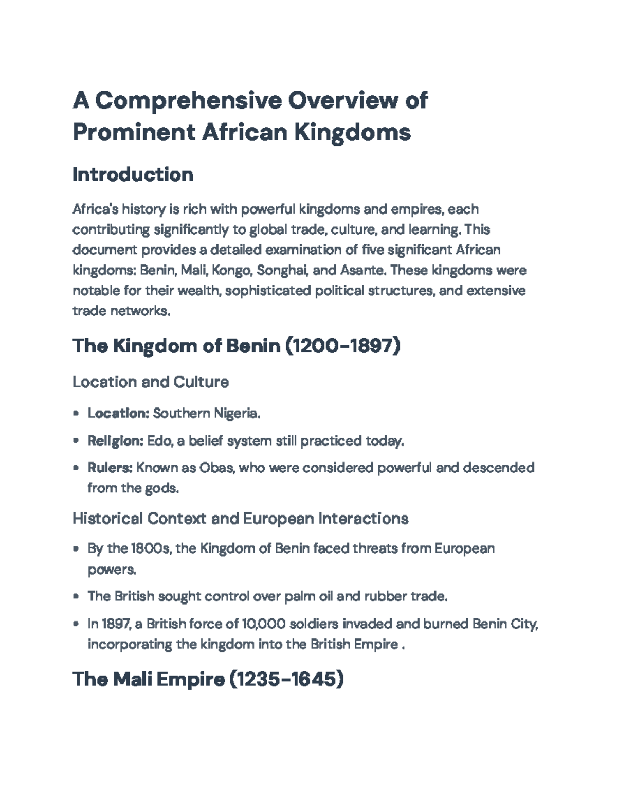 A Comprehensive Overview of Prominent African Kingdoms (HIST 101) - A ...