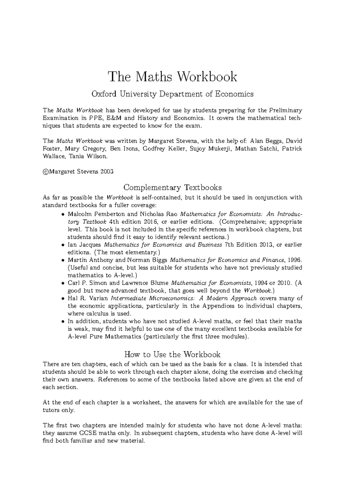 Maths Workbook for PPE & History Economics Preliminary Exam - Studocu