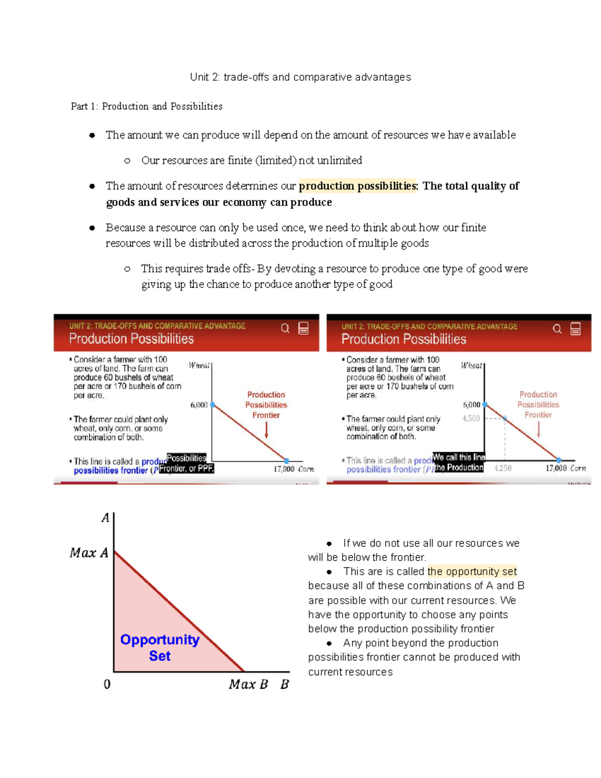 Microeconomics Unit 2: Production Possibilities & Comparative Advantage ...