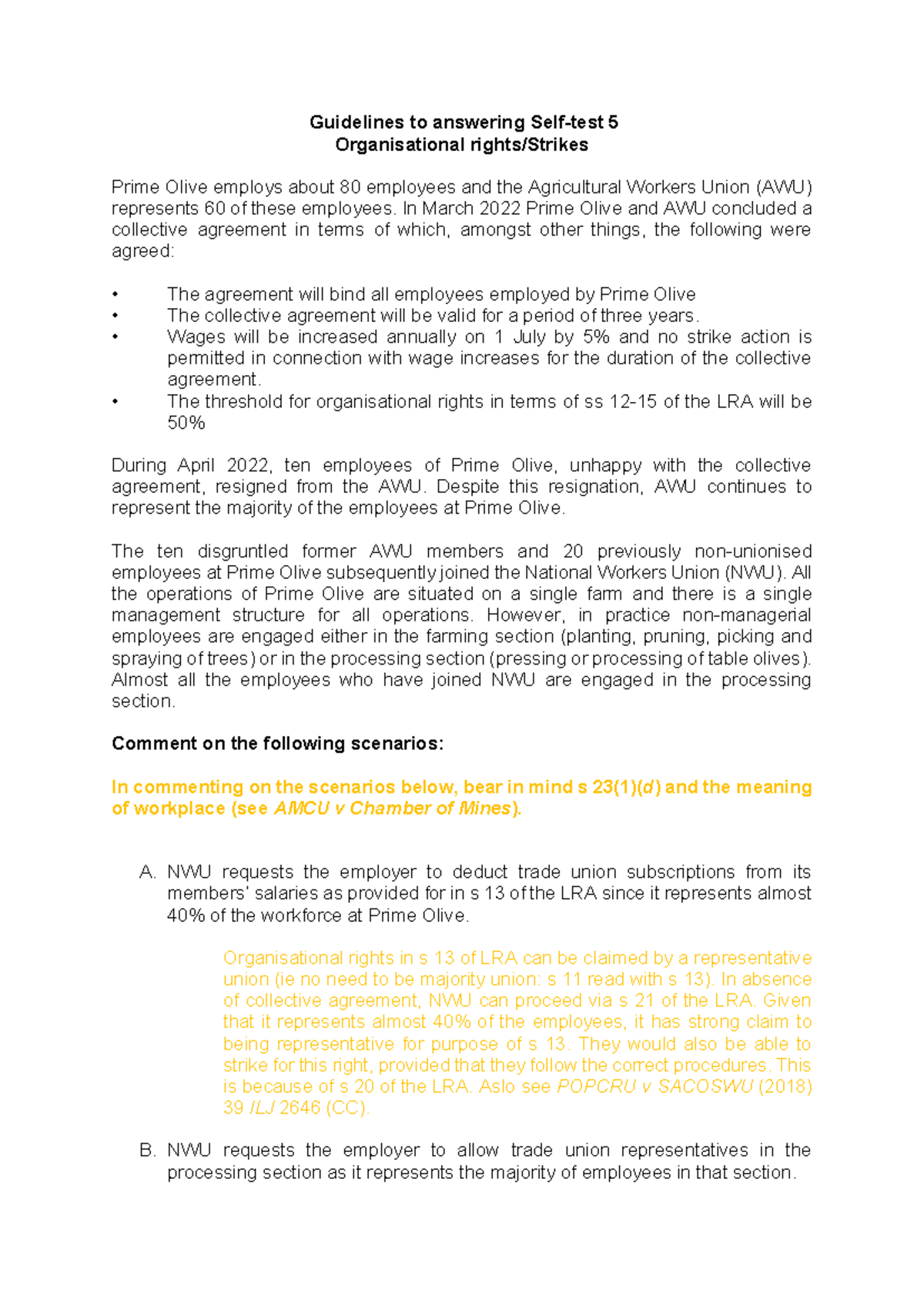 Guidelines Self-test 5: Collective Agreements & Strikes Analysis - Studocu