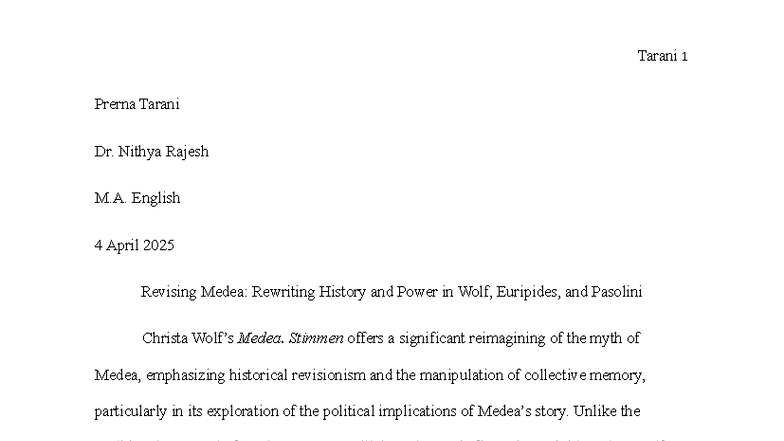 M24ME28 Final Exam: Revising Medea in Wolf, Euripides, and Pasolini ...