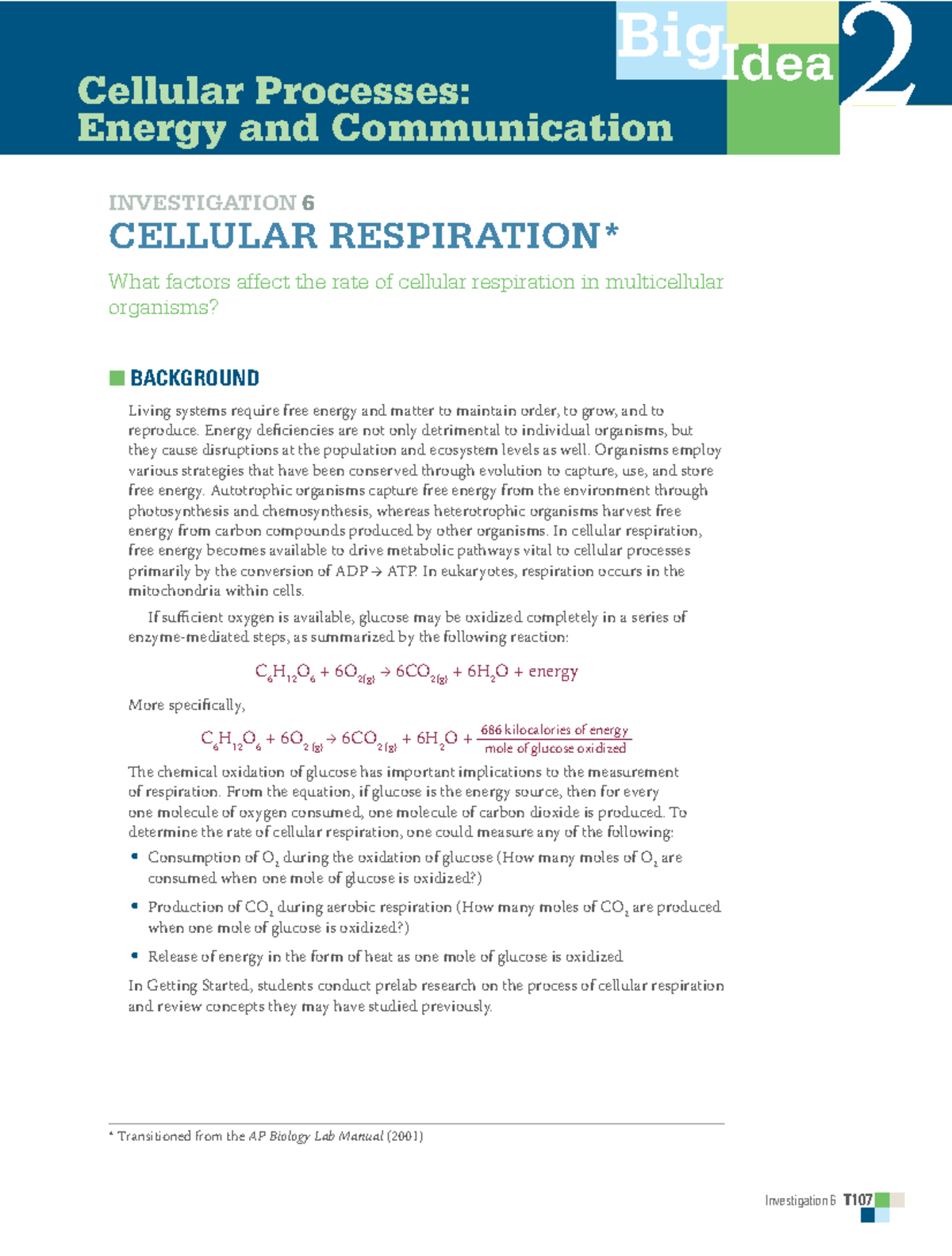 **T108: AP Biology Lab 6 - Investigation on Cellular Respiration ...