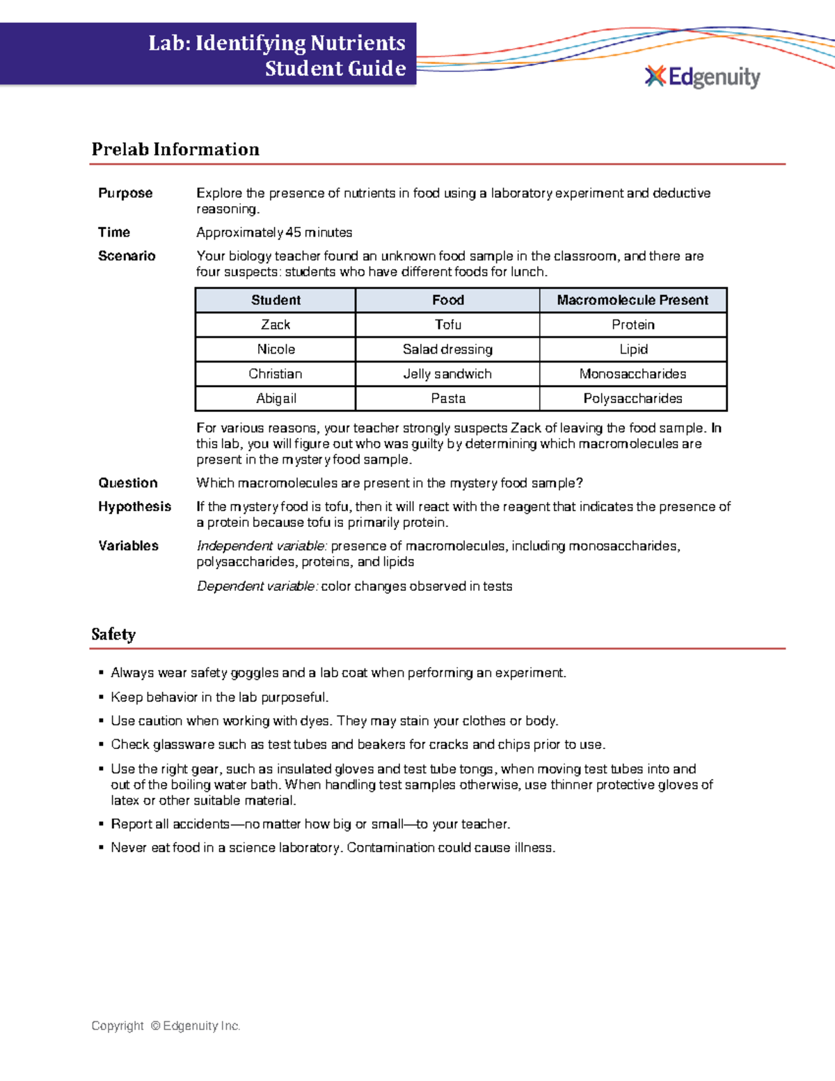 Lab 3209: Identifying Nutrients in Food - Student Guide - Studocu